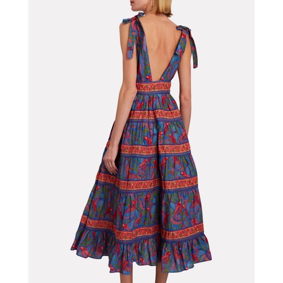 FARM Rio | Dresses | Farm Rio Blue Macaw Tieshoulder Midi Dress | Poshmark